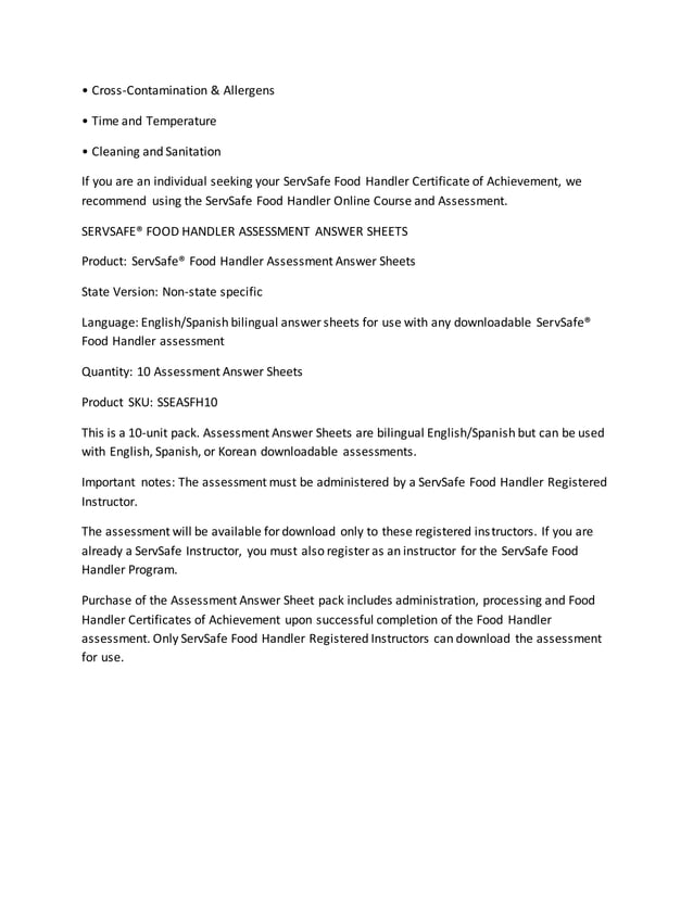 SERVSAFE FOOD HANDLER GUIDE 6TH EDITION | DOCX | Food & Drink