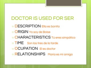 Ser vs estar doctor place | PPT