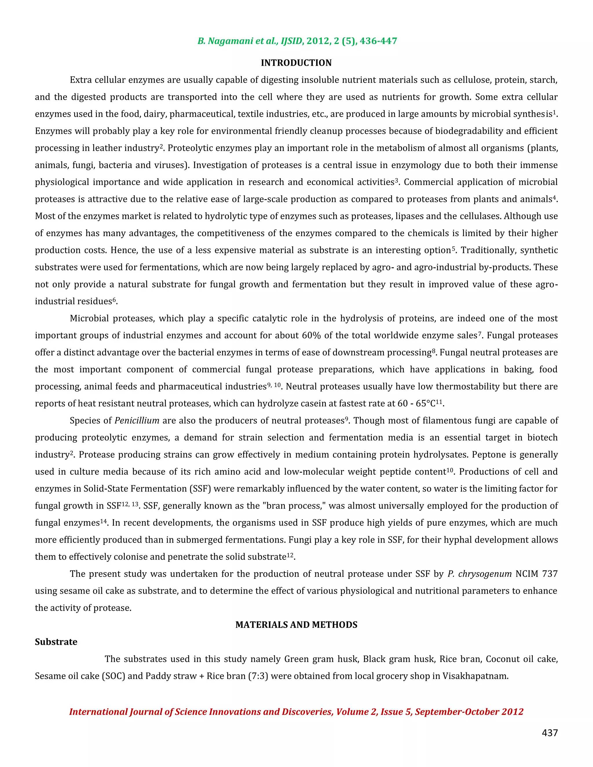 Sesame oil cake an inexpensive substrate for neutral protease production by penicillium ...