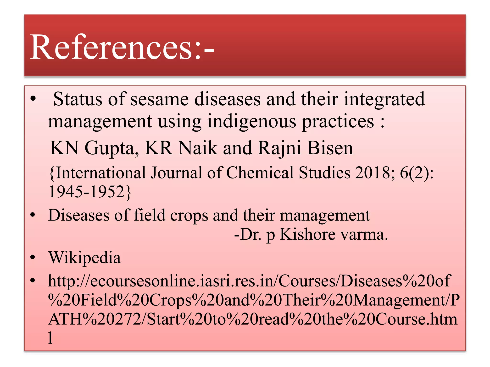 Sesamum diseases and management | PPTX