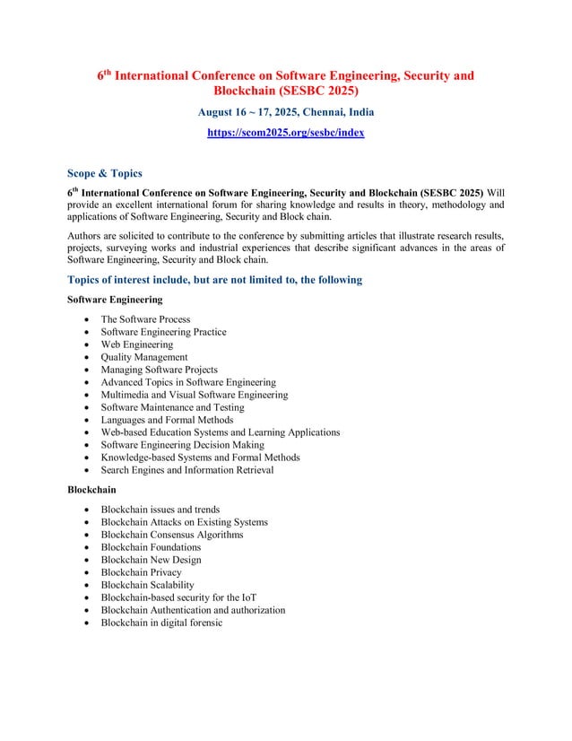 6th International Conference on Software Engineering, Security and Blockchain (SESBC 2025) | PDF