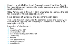 Pareek's Scale for assessing Socio-Economic Status | PPTX