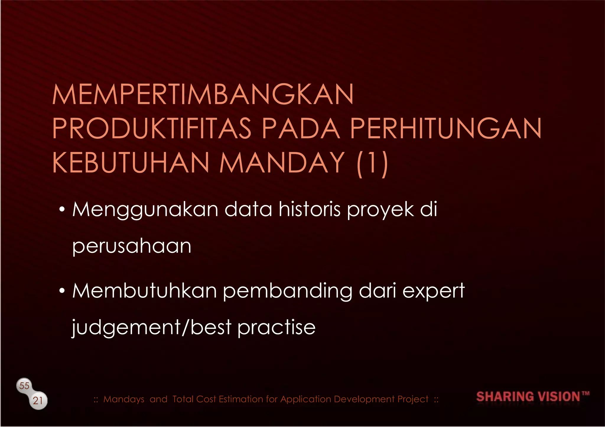 Mandays Dan Total Cost Estimation For Application Development Project | PDF