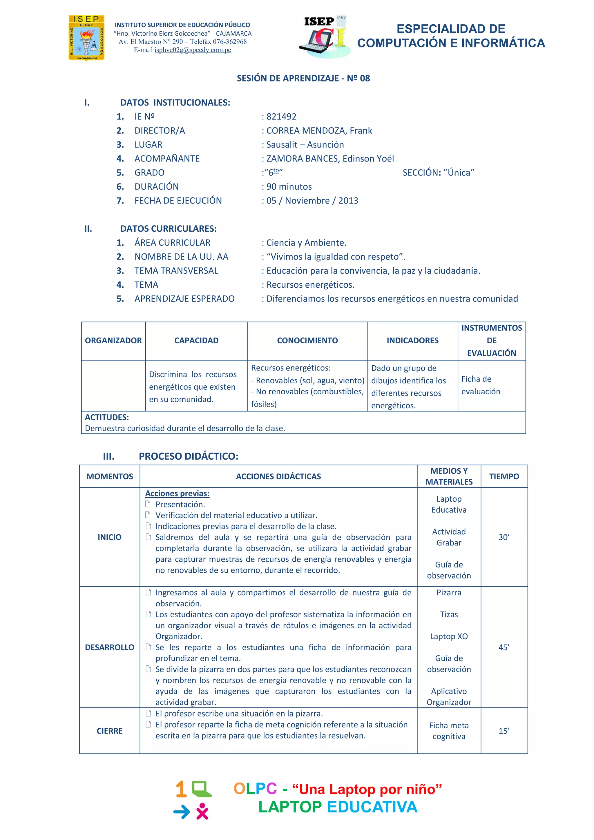 Sesión de aprendizaje - recursos energeticos | PDF