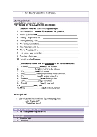 Sesión de aprendizaje. past tense regular verbs | DOCX