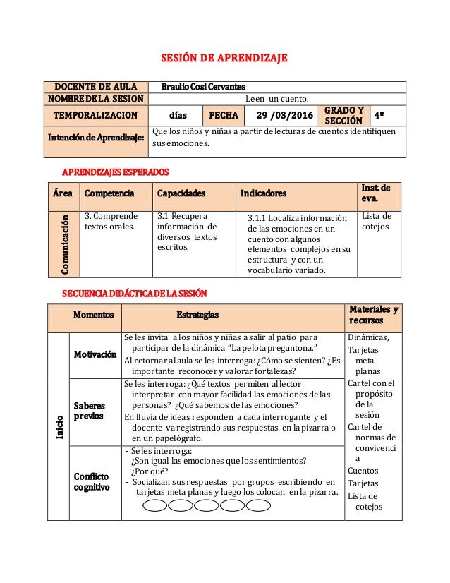 Sesión de Aprendizaje "El cuento"