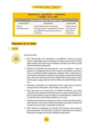 Sesión de Aprendizaje 01 de Unidad Didáctica 01 del Área de Personal ...