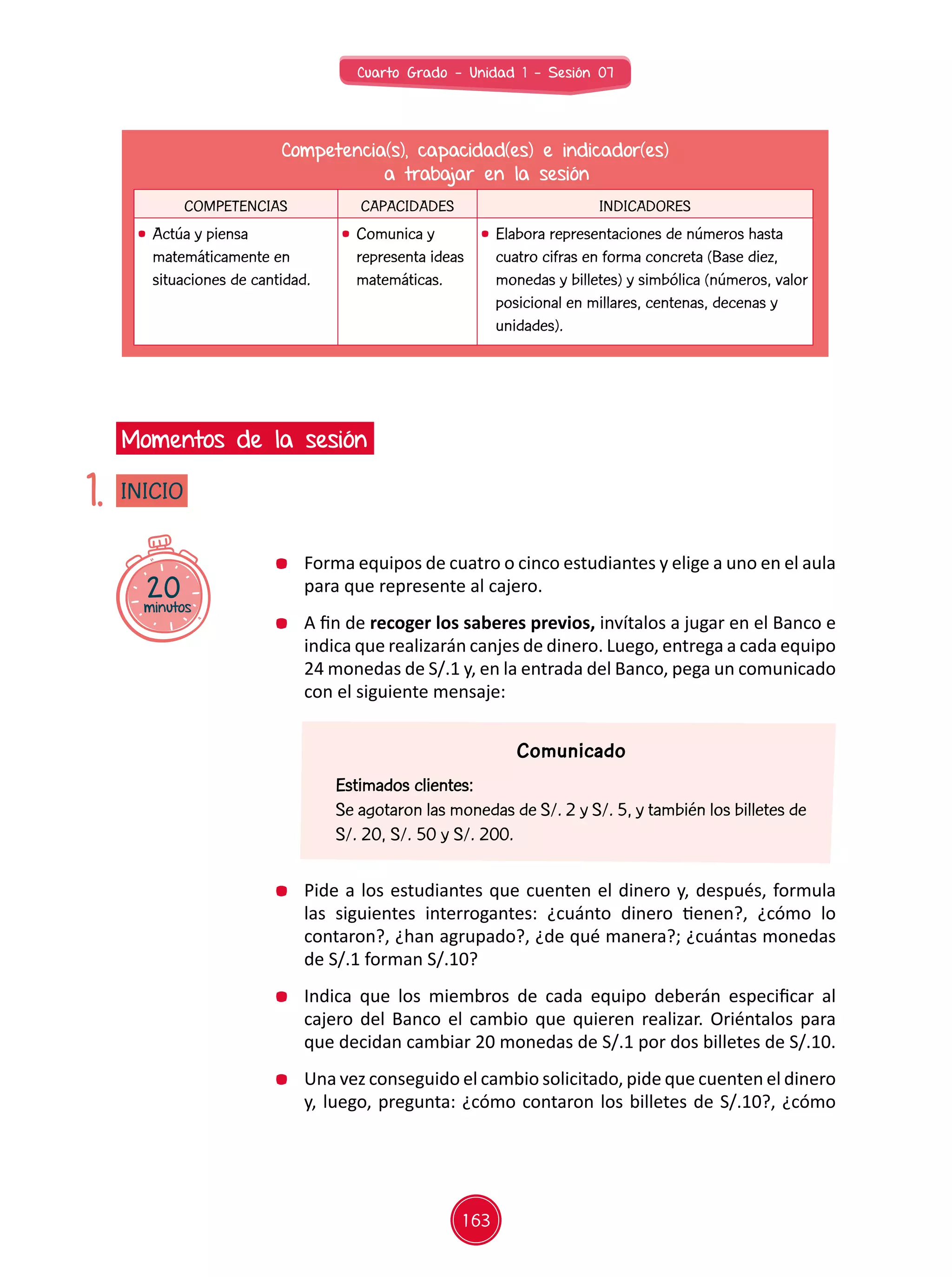 Sesión de Aprendizaje 07 de Unidad Didáctica 01 del Área de Matemática ...
