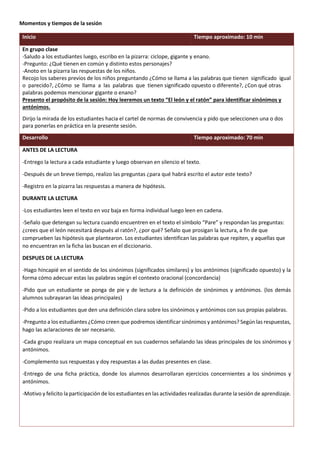SESIÓN DE APRENDIZAJE Leemos un texto para identificar los sinónimos y ...