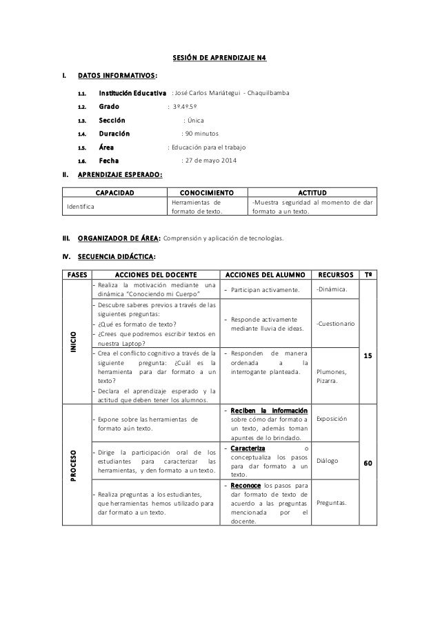 Sesión de aprendizaje de Computacion