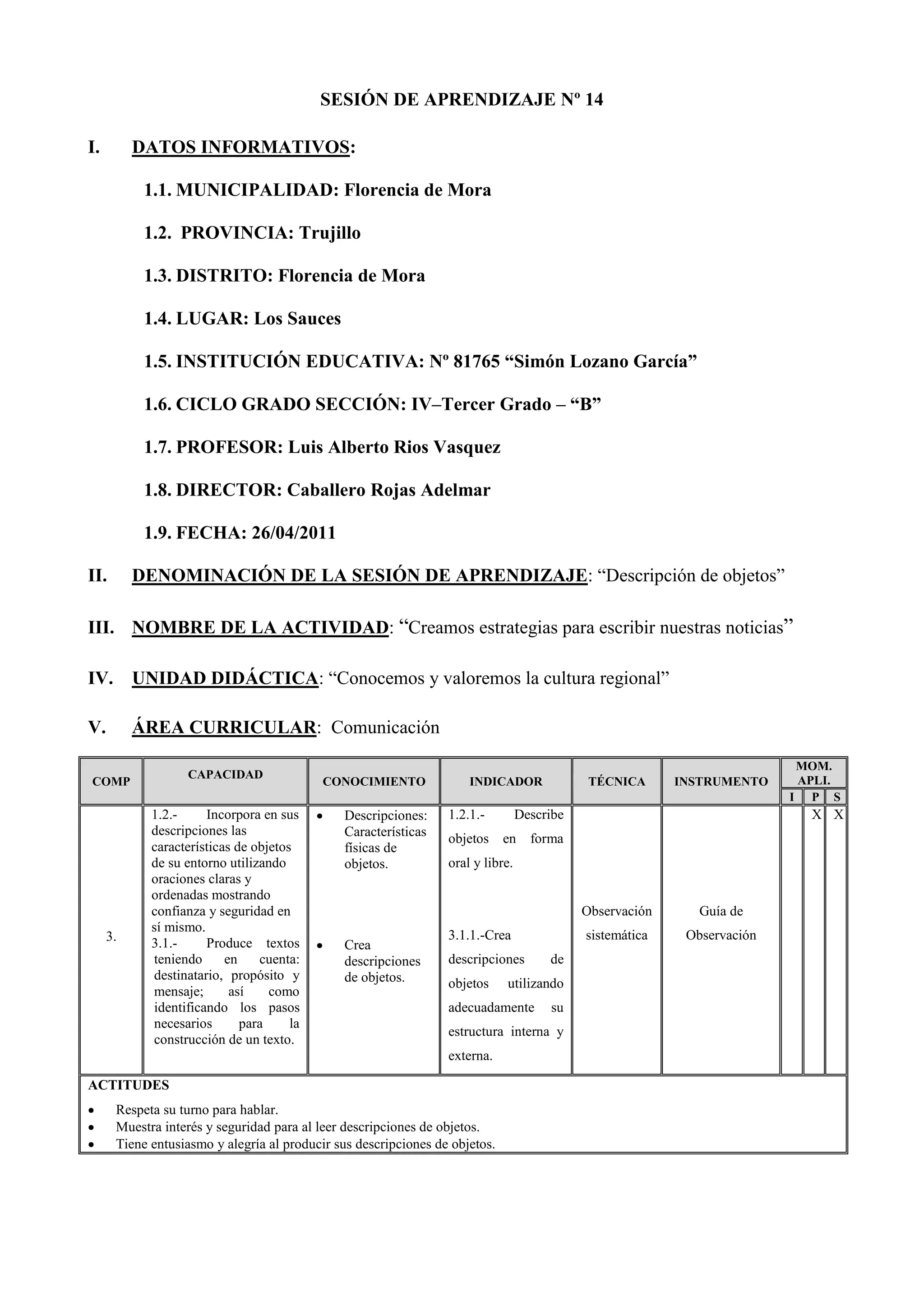 Sesión de Descripcion de Objetos | DOCX