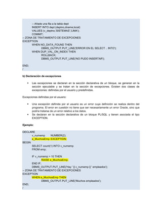 Sesion09 - Manejo de Excepciones (Oracle) | DOCX | Databases | Computer Software and Applications