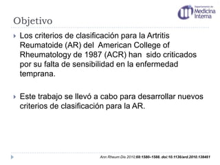 Criterios de clasificación de la AR (ACR/EULAR) | PPTX