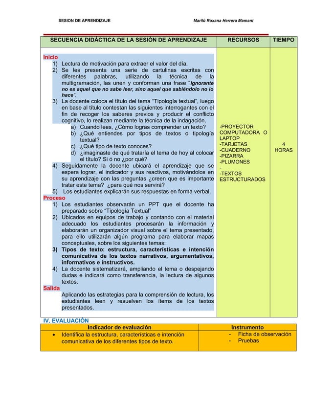 Sesion de aprendizaje: tipos de textos | PDF Sesion de aprendizaje: tipos de textos | PDF