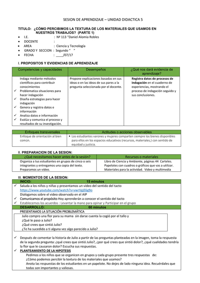 Sesiones de Ciencia y Tecnología del segundo grado 2017 | PDF