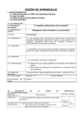 Sesion de aprendizaje sobre la familia | DOCX