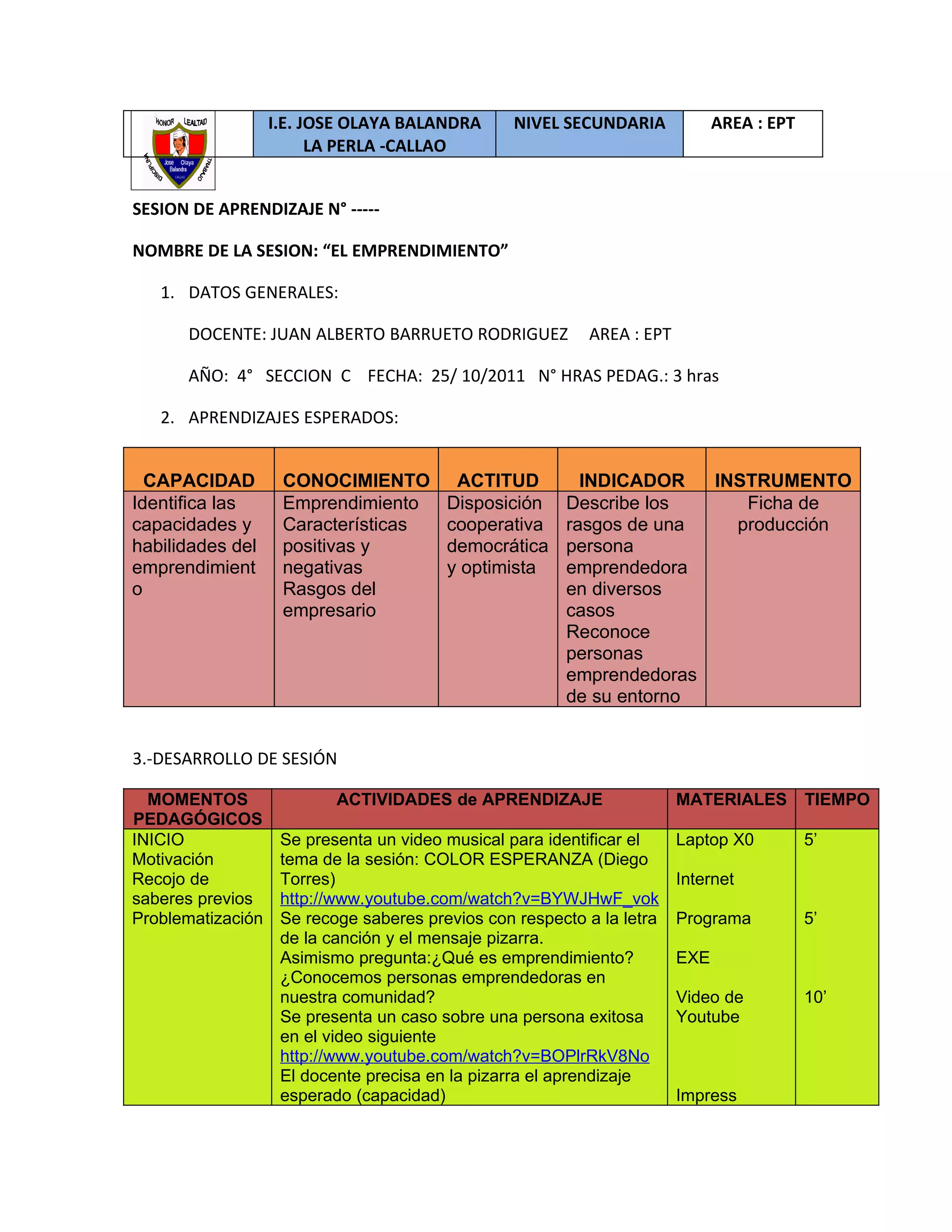Sesion de clase de ept | DOC