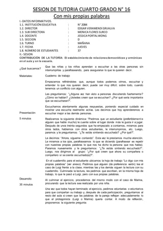 Sesion de tutoria cuarto grado n | DOCX