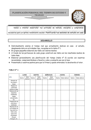 Sesion de tutoria nº 3. planificación del tiempo de estudio. 4º eso | PDF