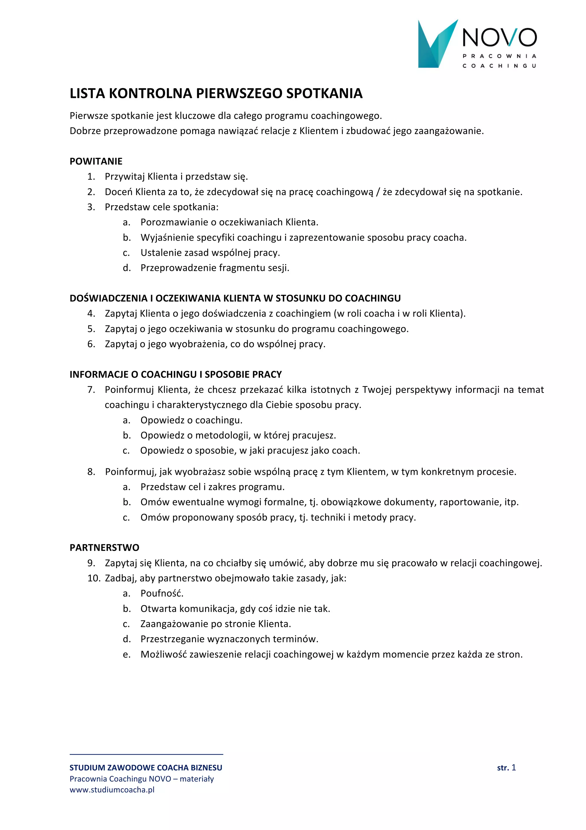 Sesja próbna - lista kontrolna | PDF