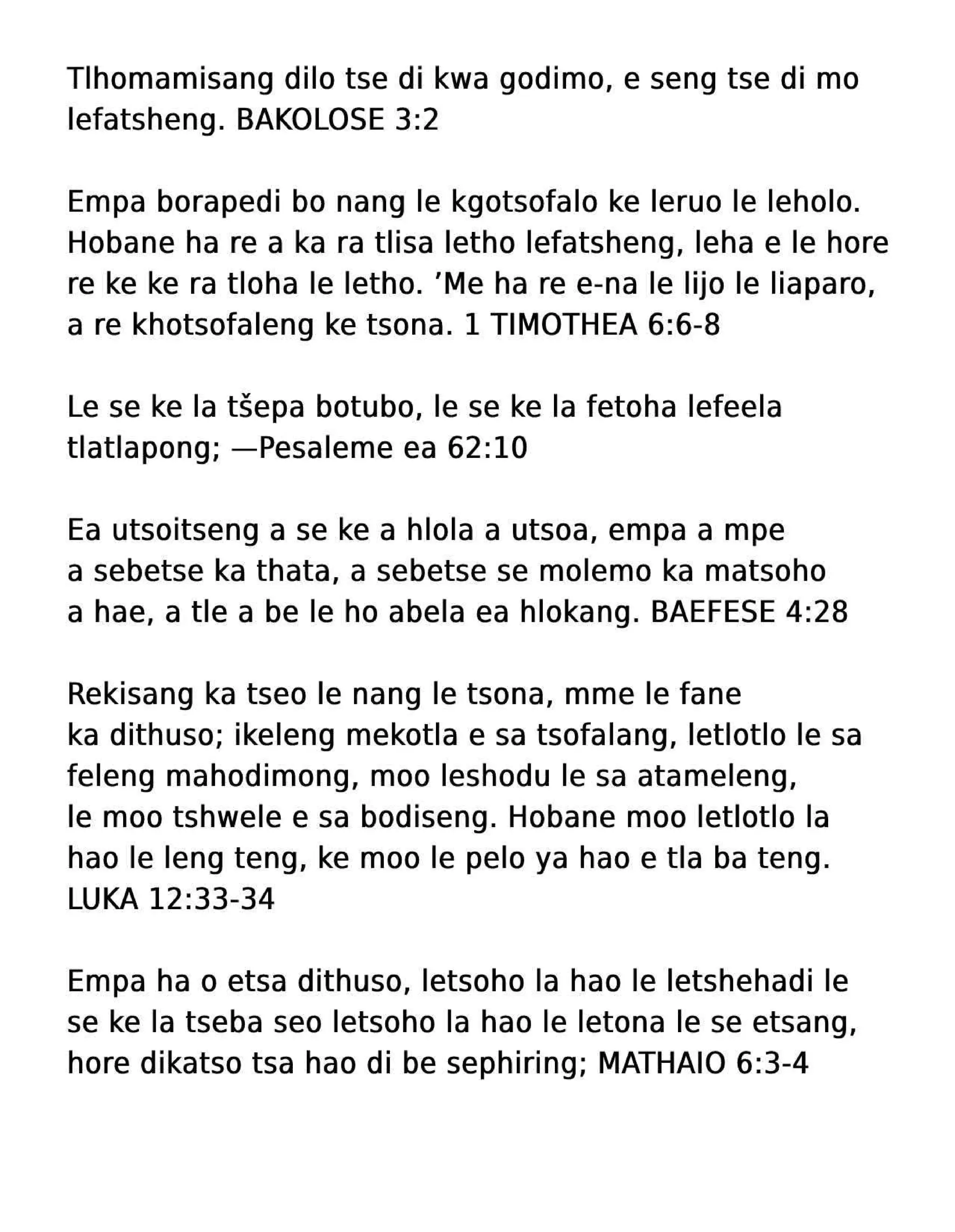 Sesotho Southern Sotho True Riches Tract | PDF