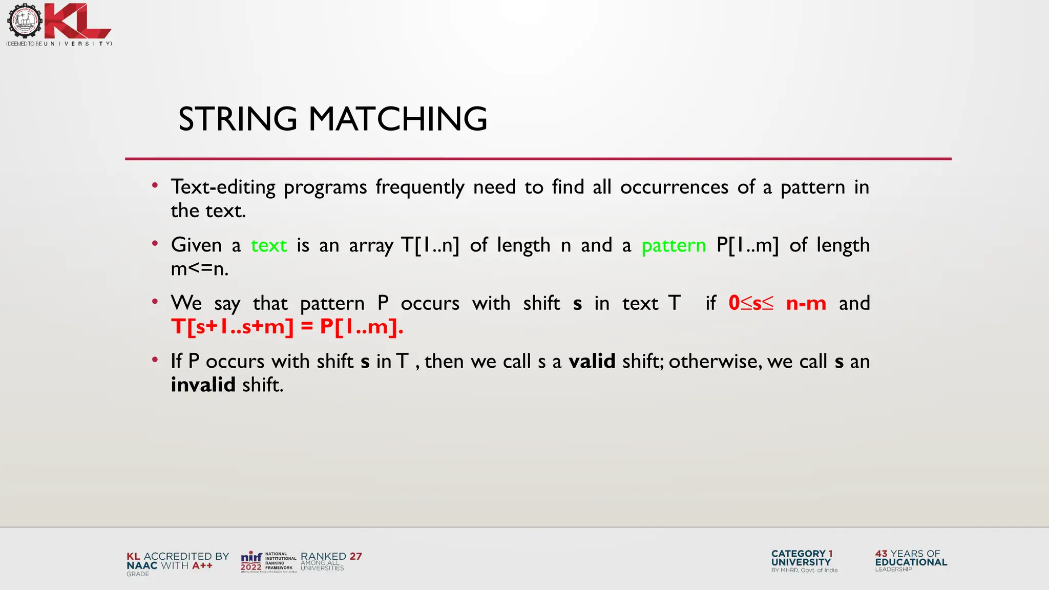 navibase string matching algorithm with example | PPTX