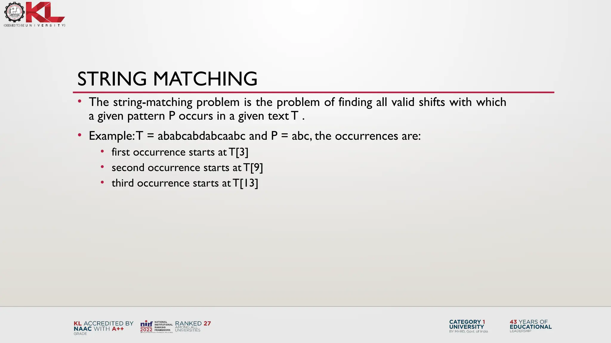 navibase string matching algorithm with example | PPTX
