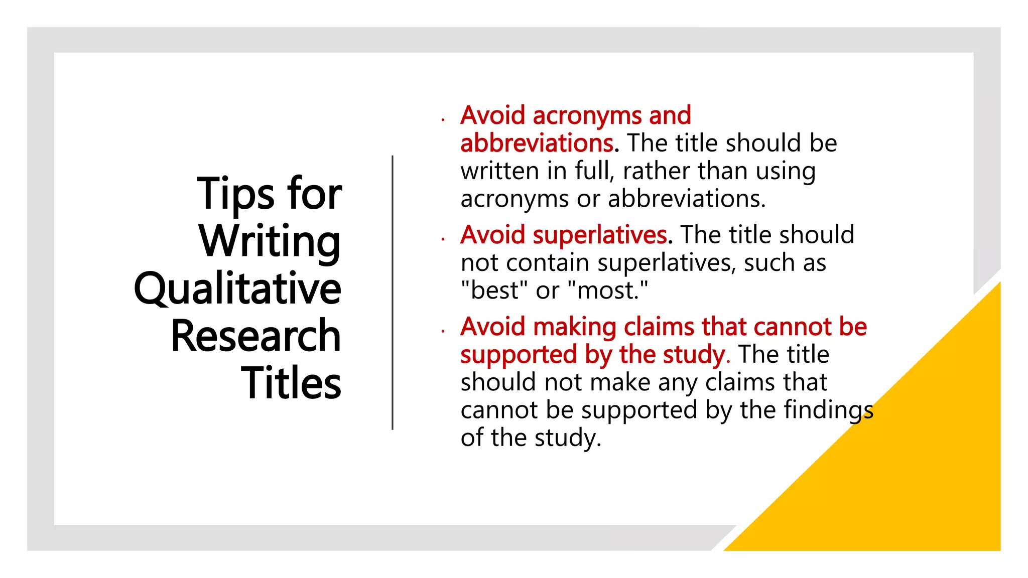 Session 1. Simplified Approach to Writing Qualitative Research Titles ...