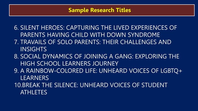 Session 1. Simplified Approach to Writing Qualitative Research Titles ...