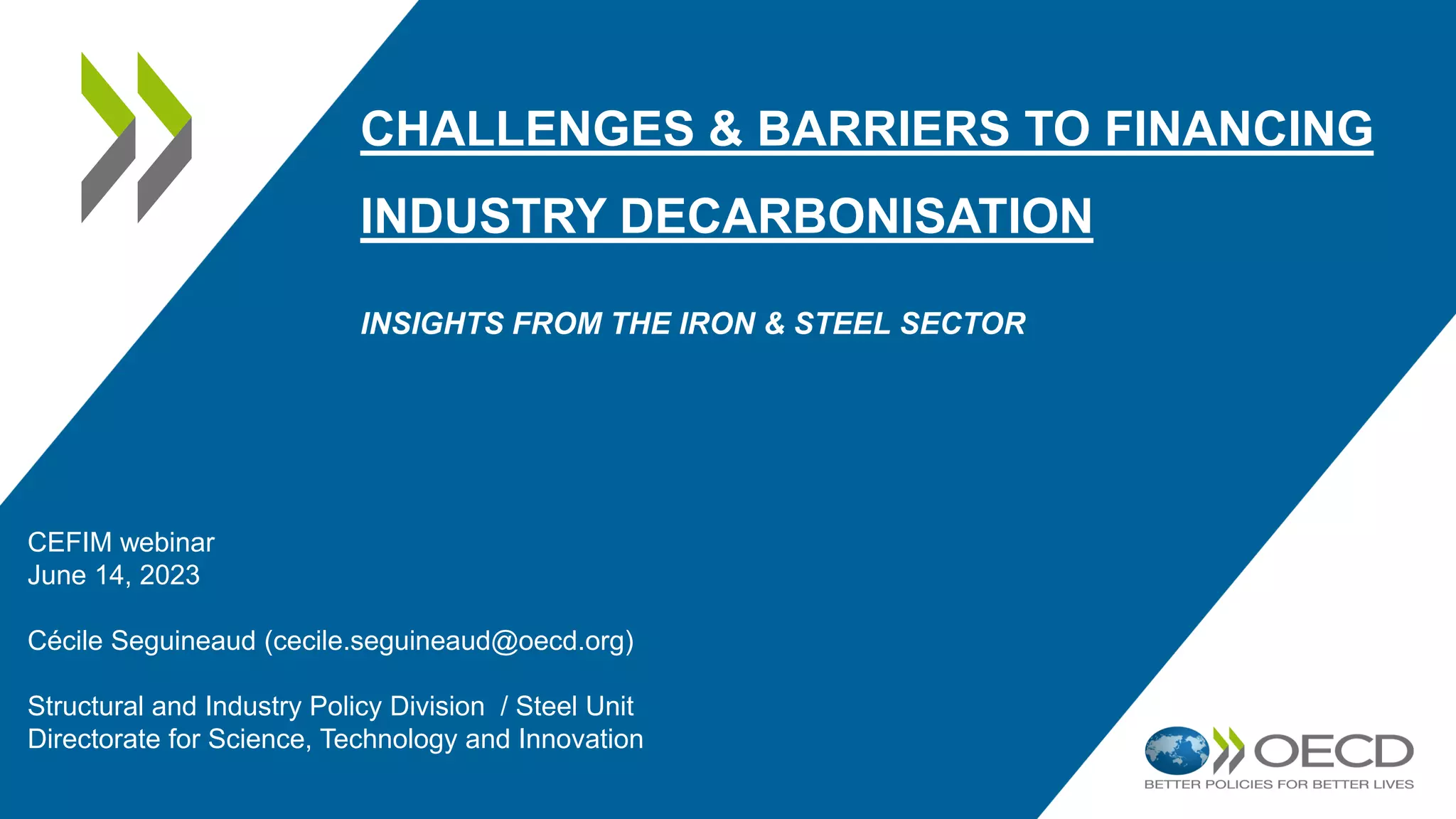 Challenges & barriers to financing industry decarbonisation - Insights from the Iron and Steel ...