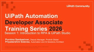 UiPath Automation Developer Associate Training Series 2026 - Session 1 ...