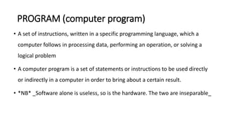 SESSION 1 - Introductory lesson to computer applications - definition ...