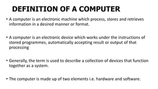SESSION 1 - Introductory lesson to computer applications - definition ...