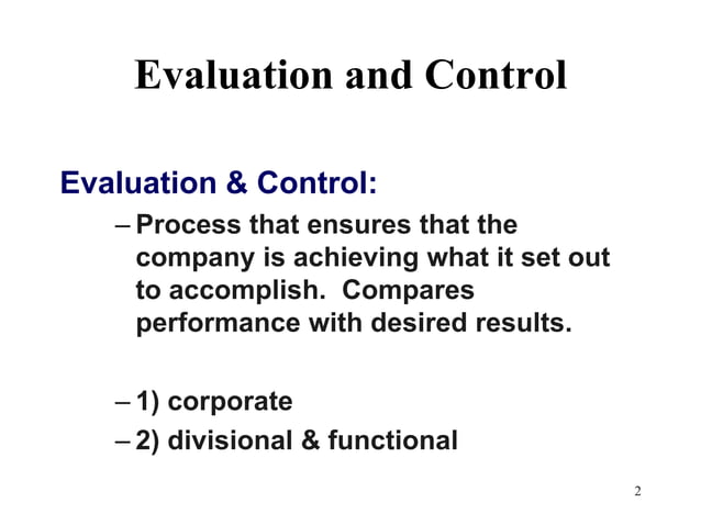 STRATEGIC MANAGEMENT Evaluation & Control Edited | PPT