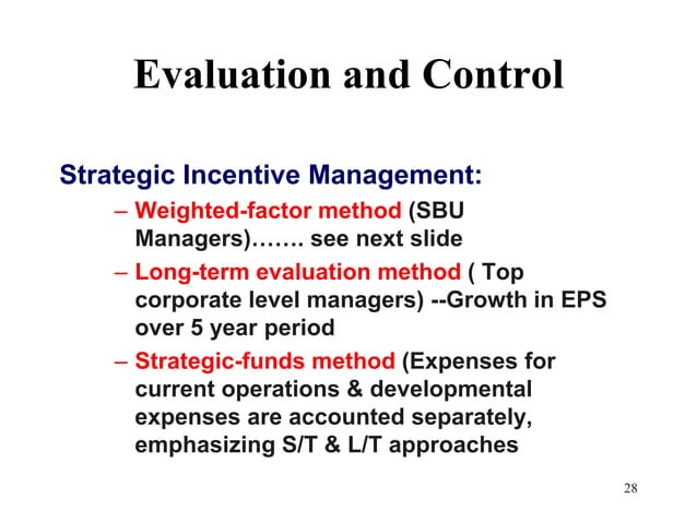 STRATEGIC MANAGEMENT Evaluation & Control Edited | PPT
