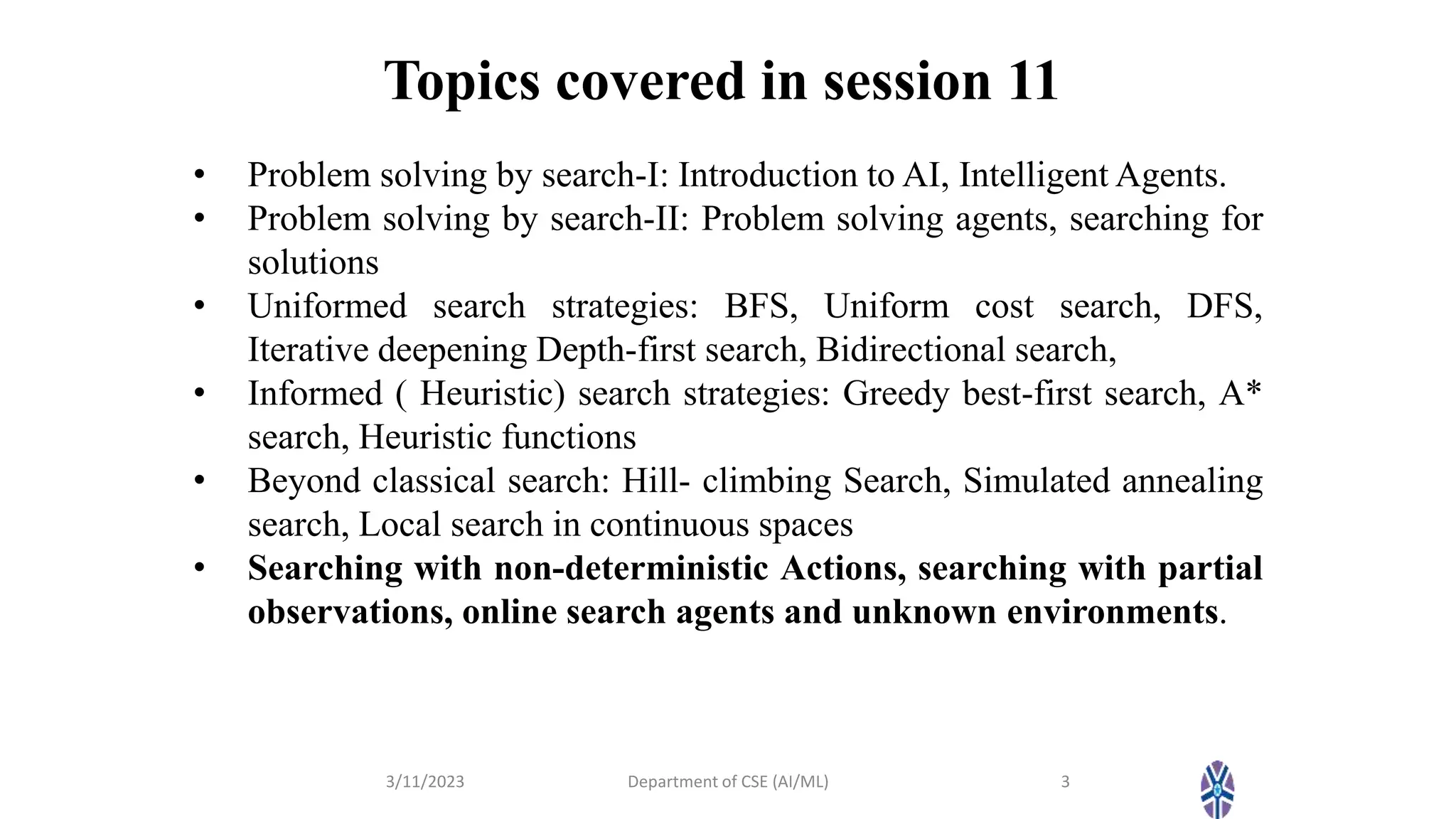 AI_Session 11: searching with Non-Deterministic Actions and partial ...