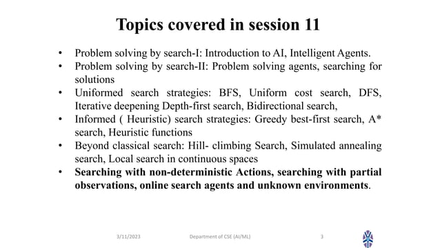 AI_Session 11: searching with Non-Deterministic Actions and partial ...