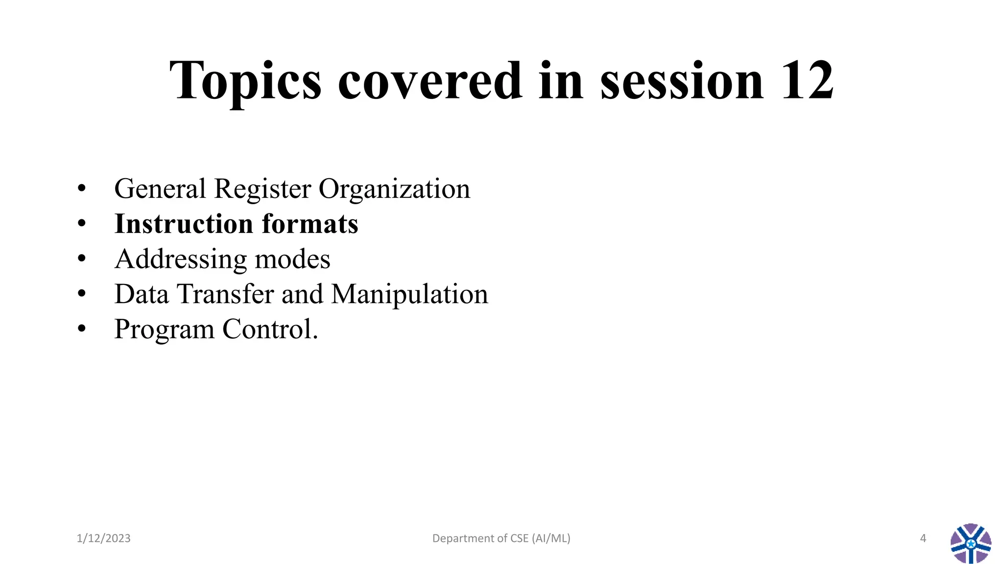 CS304PC:Computer Organization and Architecture Session 12 Instruction ...