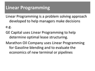 Introduction to Management Science and Linear Programming | PPTX