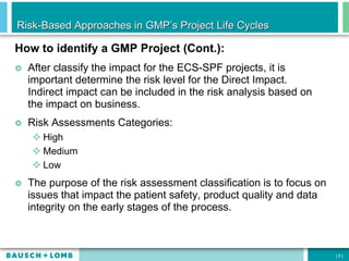 Risk-Based Approaches in GMP’s Project Life Cycles | PPT