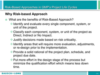 Risk-Based Approaches in GMP’s Project Life Cycles | PPT