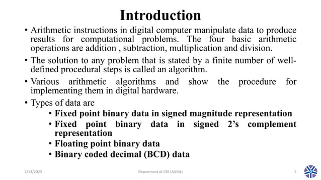 CS304PC:Computer Organization and Architecture Session 19 Addition and ...