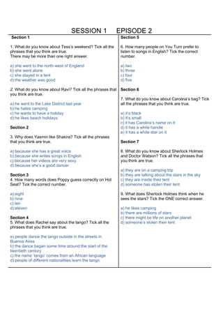 Session 1 episode 2 READING COMPREHENSION QUESTIONS WITH THE KEY | DOC ...