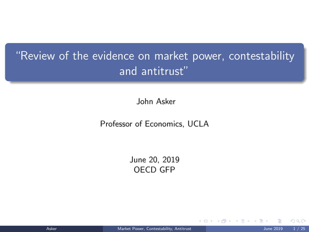Review of the evidence on market power, contestability and antitrust | PPT