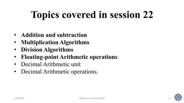 Cs304pc Computer Organization And Architecture Session 22 Floating Point Arithmetic Operations Pptx