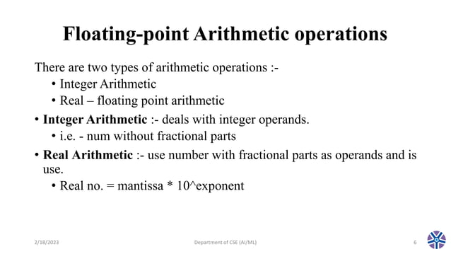 Cs304pc Computer Organization And Architecture Session 22 Floating Point Arithmetic Operations Pptx