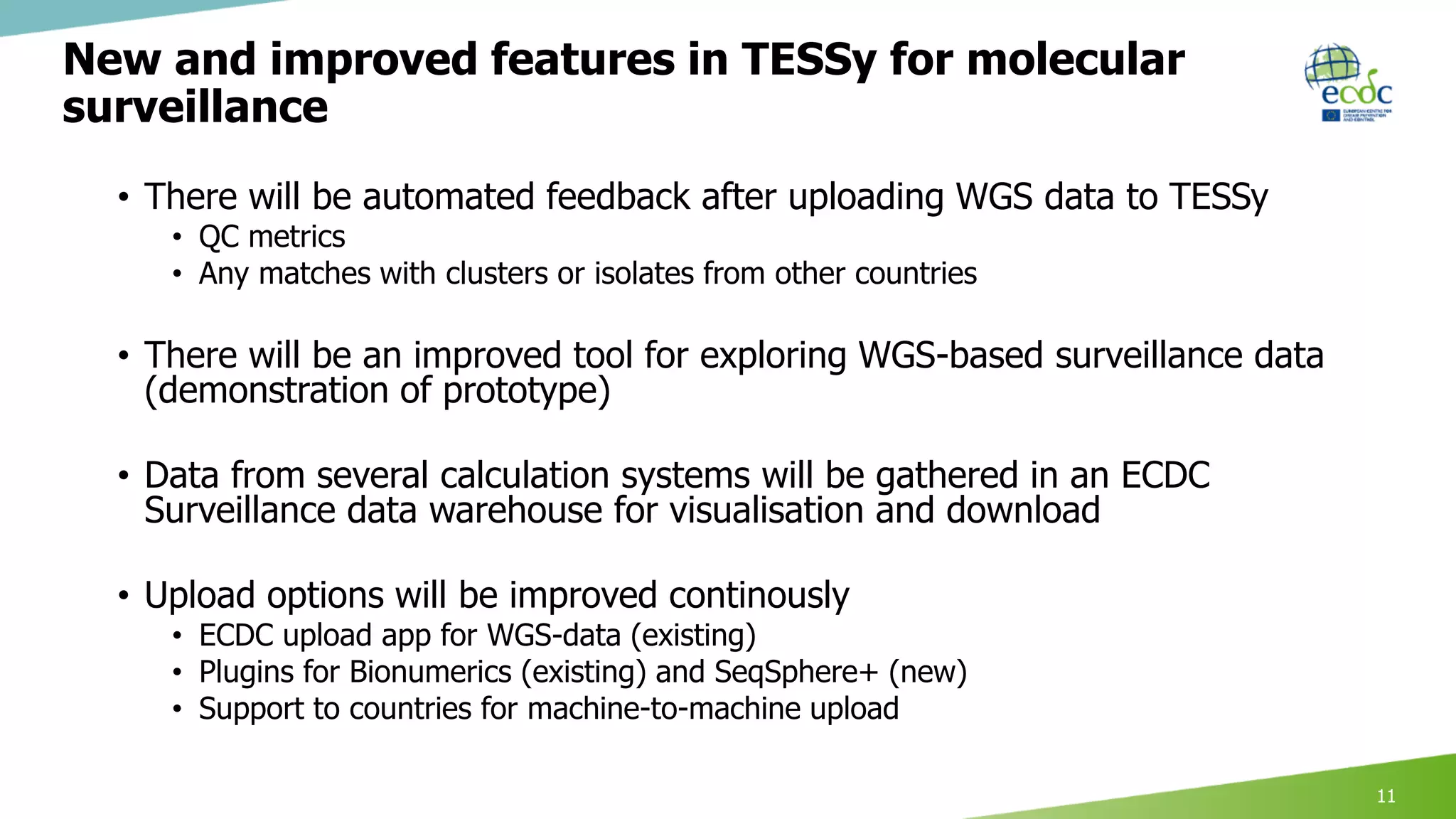 Demonstration of ECDC web interface platform for molecular and genomic ...
