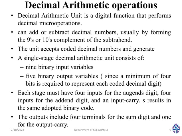 Cs304pc Computer Organization And Architecture Session 23 Decimal Arithmetic Unit And Operation Pptx