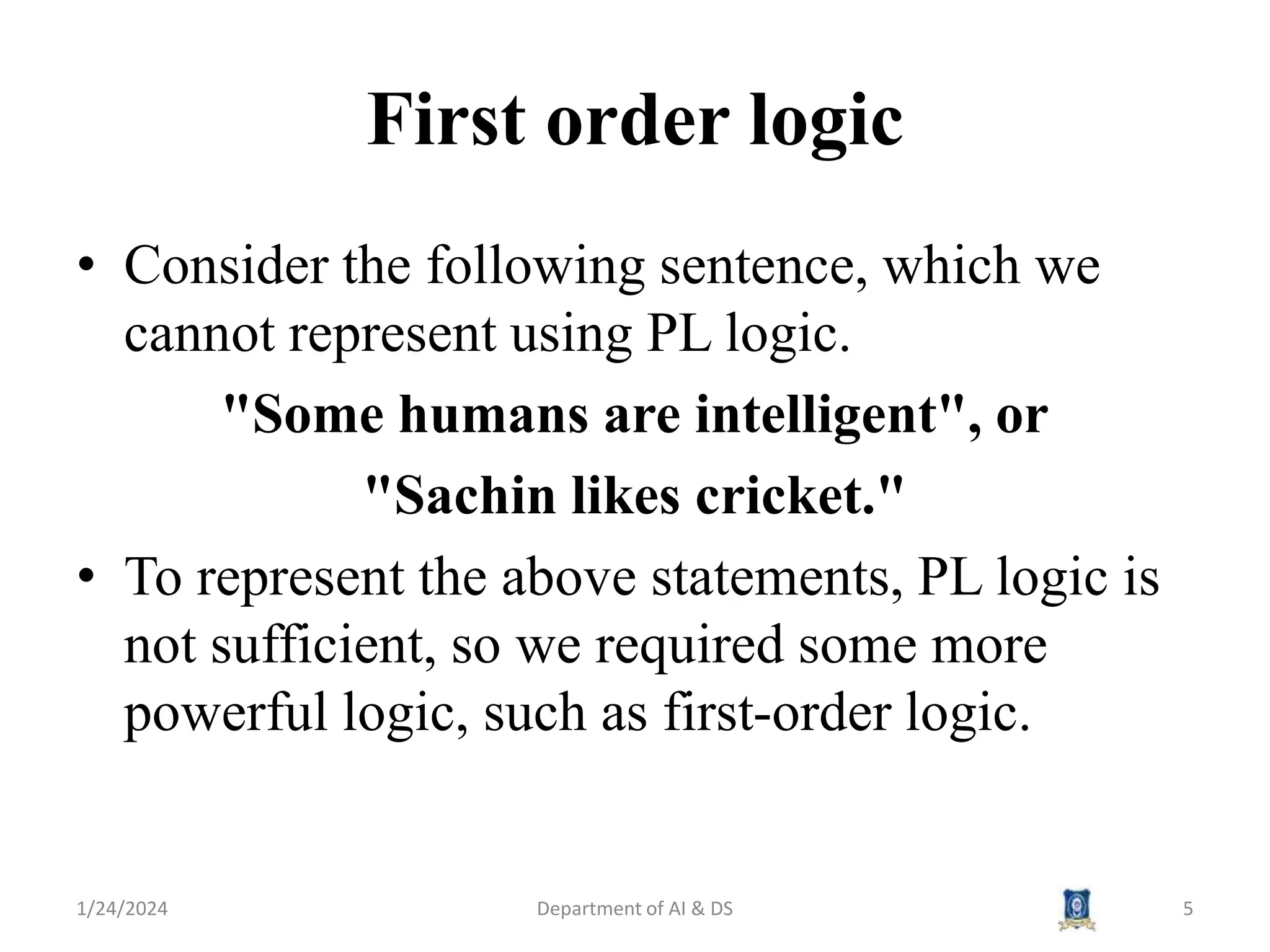 AI3391 Artificial Intelligence Session 26 First order logic.pptx