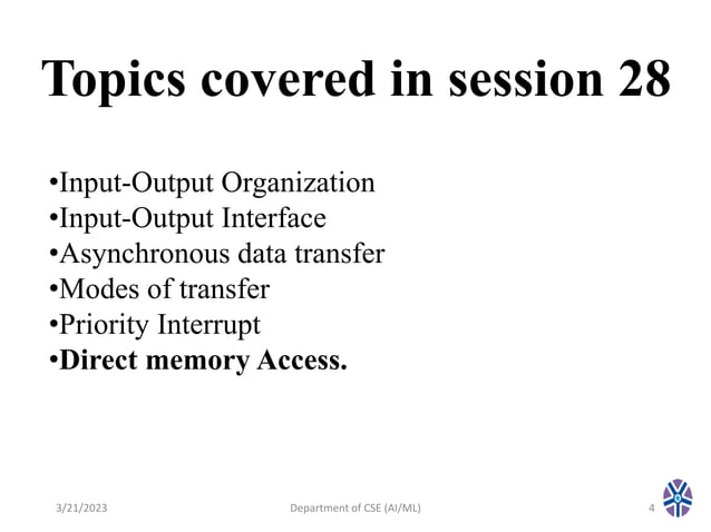 CS304PC:Computer Organization and Architecture Session 28 Direct memory ...